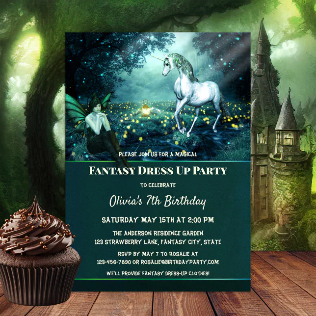 Unicorn Fantasy Dress Up Birthday Party Invitation | Zazzle