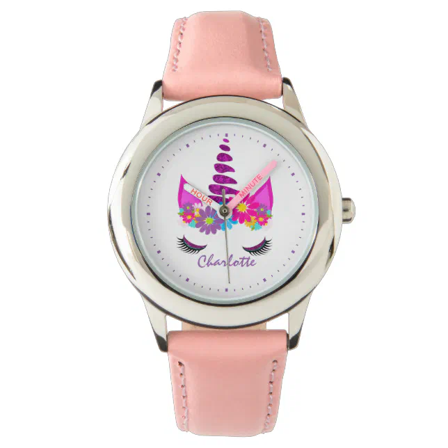 Unicorn Flowery Super Cute Girly Personalized Watch | Zazzle
