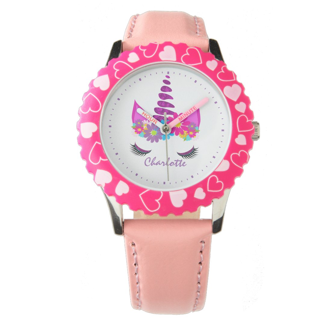 Unicorn Flowery Super Cute Girly Personalized Watch | Zazzle