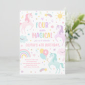 Unicorn Four Ever Magical 4th Party Birthday Party Invitation | Zazzle