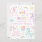 Unicorn Four Ever Magical 4th Party Birthday Party Invitation | Zazzle