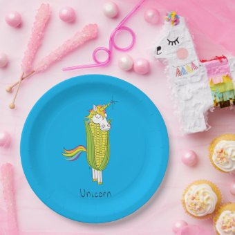 Unicorn Funny Corn Paper Plates | Zazzle