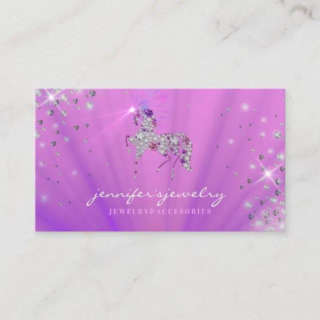 Unicorn gems diamonds jewelry Horse Business Card | Zazzle