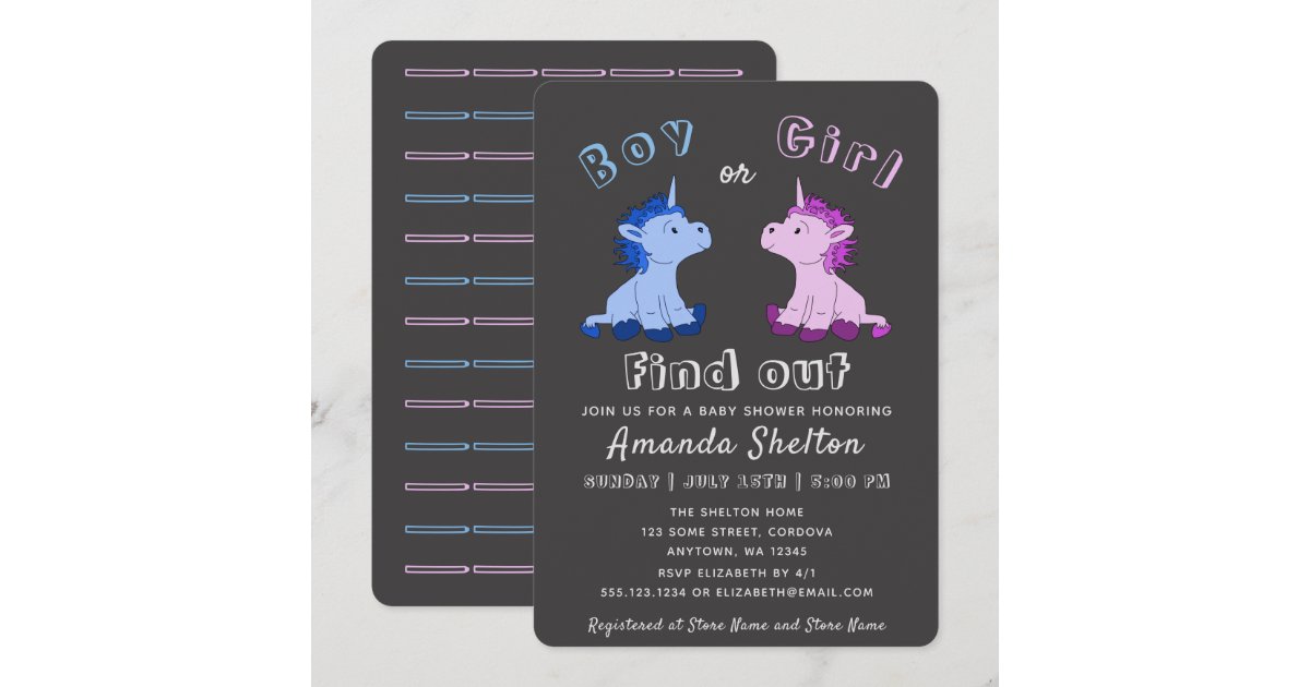 Unicorn Gender Reveal Baby Shower Invitation Card | Zazzle