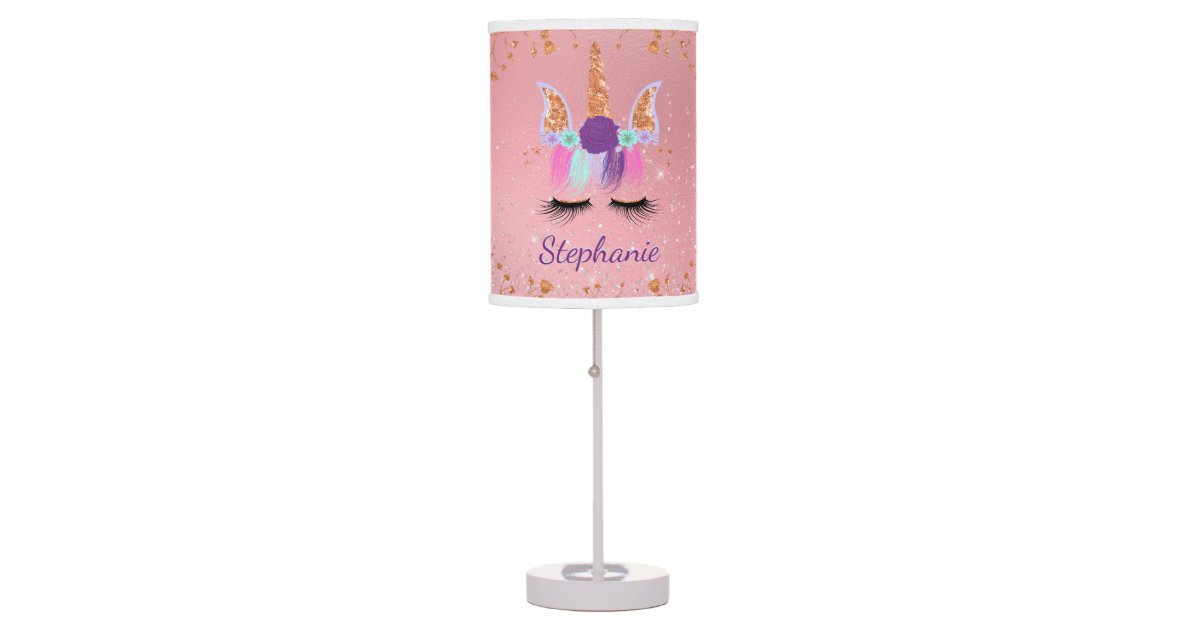 Unicorn Girly Blush Pink Glitter Rose Gold Table Lamp | Zazzle
