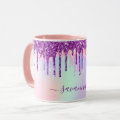 Unicorn glitter rainbow pink monogram holographic mug | Zazzle