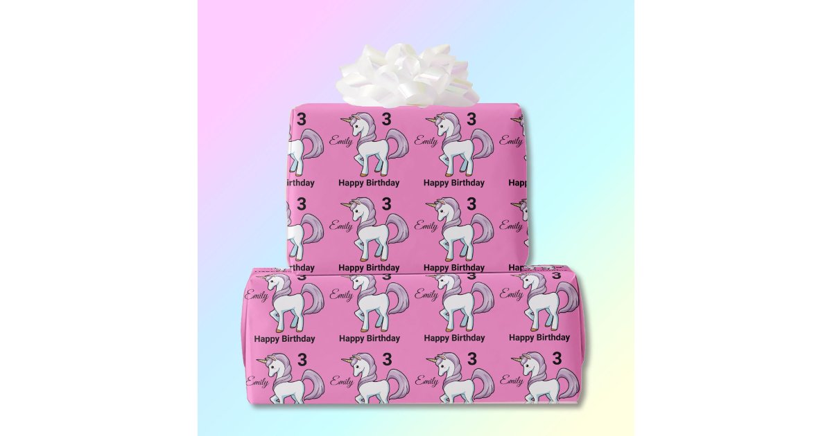 UNICORN Little Girl's Personalize Name Birthday Wrapping Paper | Zazzle