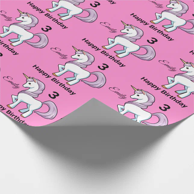 UNICORN Little Girl's Personalize Name Birthday Wrapping Paper | Zazzle