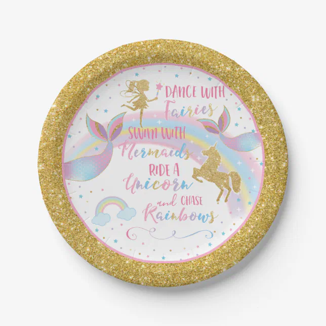 Unicorn Mermaid Fairy Birthday Party Paper Plates | Zazzle