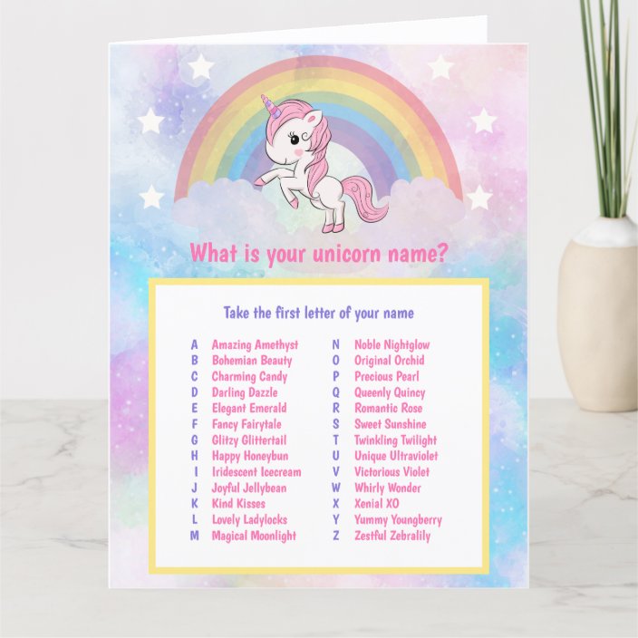 Unicorn Name Game Birthday Card | Zazzle.com