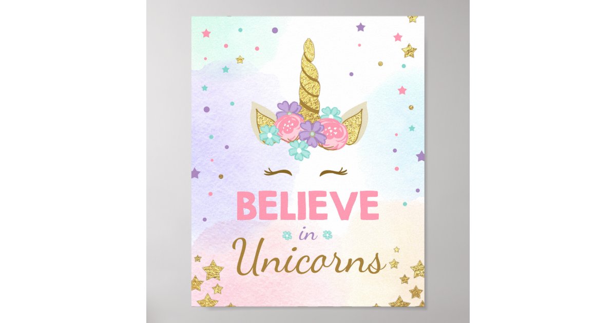 Unicorn Party Sign Believe in unicorns birthday | Zazzle