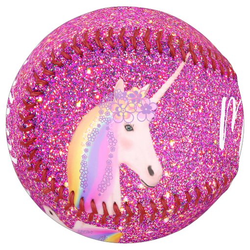 Unicorn Pink Glitter Sparkles Girl's Personalized Softball | Zazzle