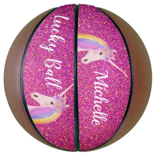 Uniçorn Pink Glitter Sparkles Girly Personalized Basketball | Zazzle