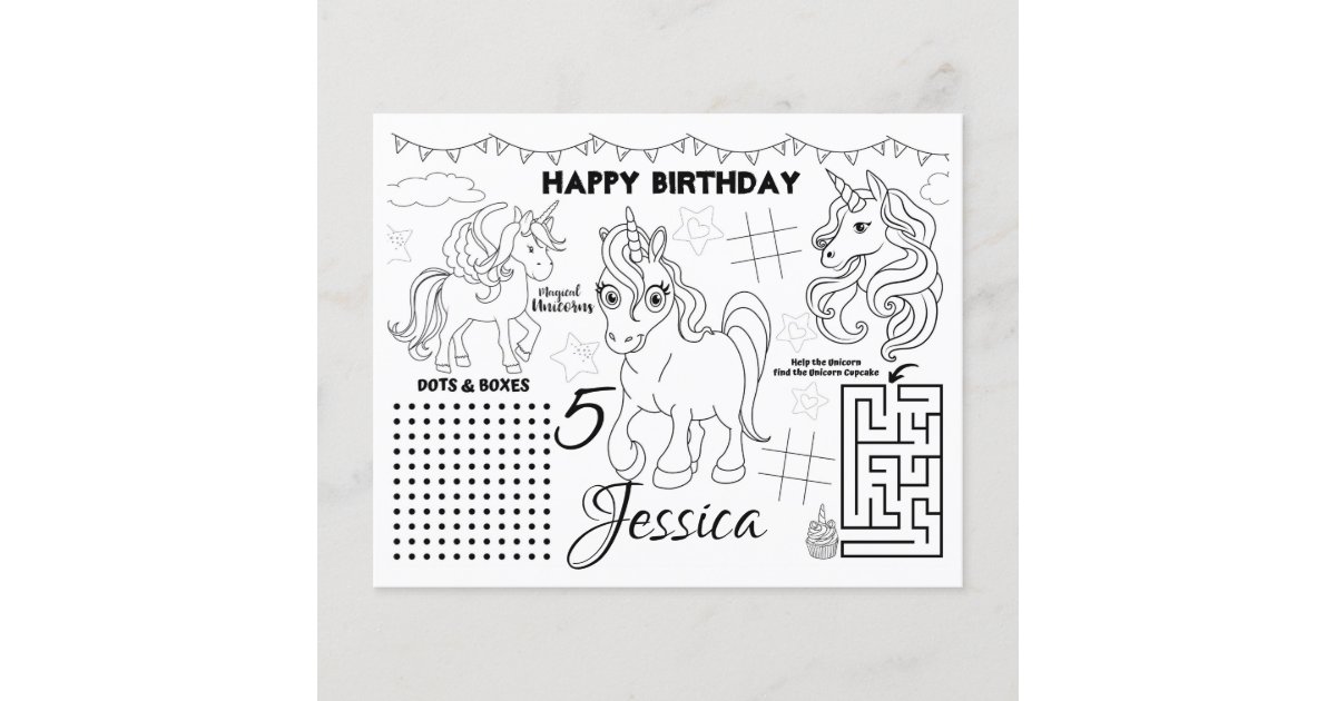 Unicorn placemats,Unicorn activity & coloring page | Zazzle