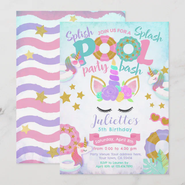 Unicorn Pool Party Invitation | Zazzle