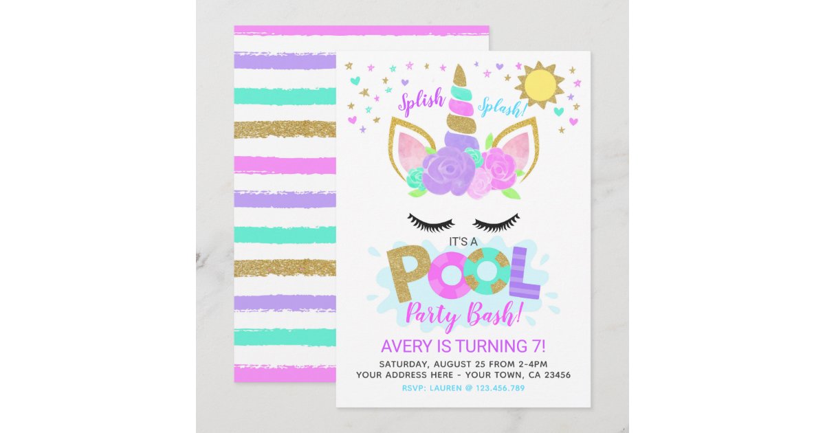 Unicorn Pool Party Invitation | Zazzle