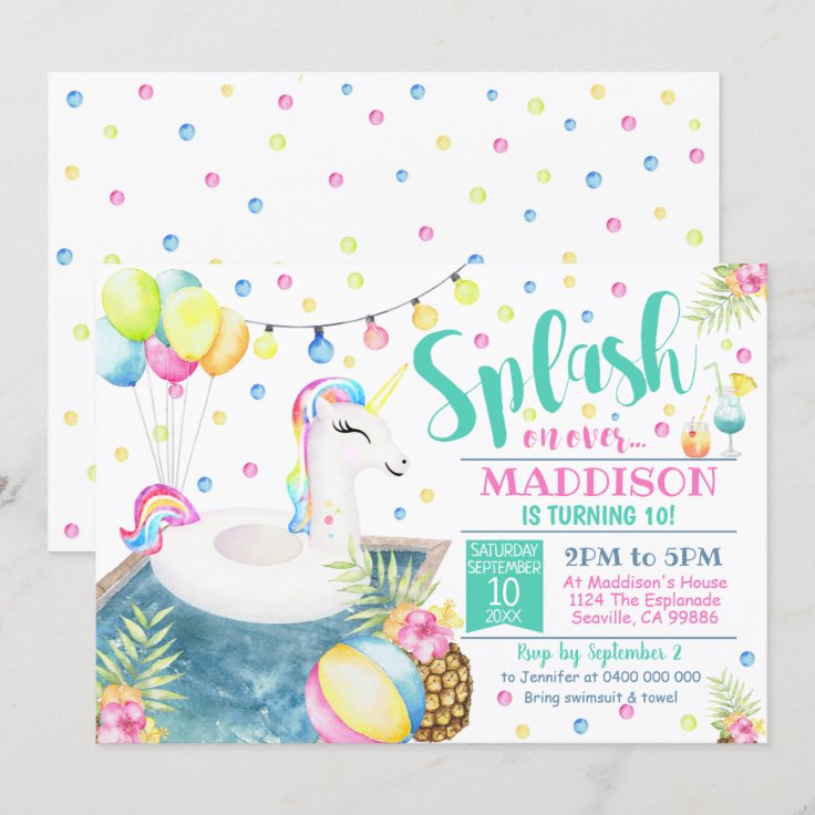 Unicorn Pool Party Invitation Unicorn Float | Zazzle