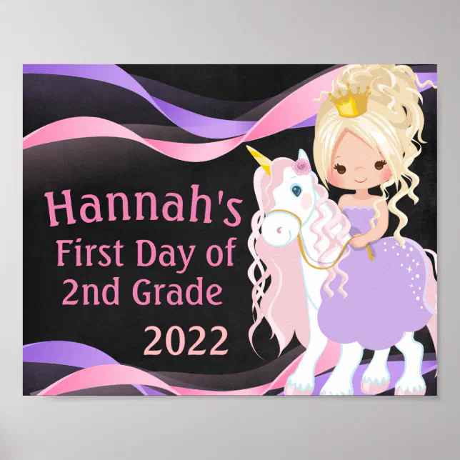 Unicorn & Princess First Day of School Chalkboard Poster | Zazzle