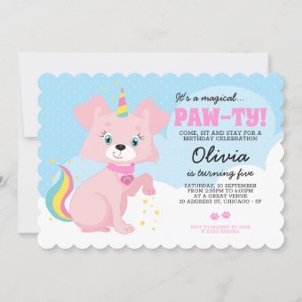 Unicorn Puppy - Unipuppy Girly Birthday Invitation | Zazzle