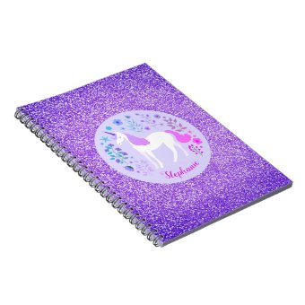 Unicorn Purple Glitter Personalized Name Notebook | Zazzle