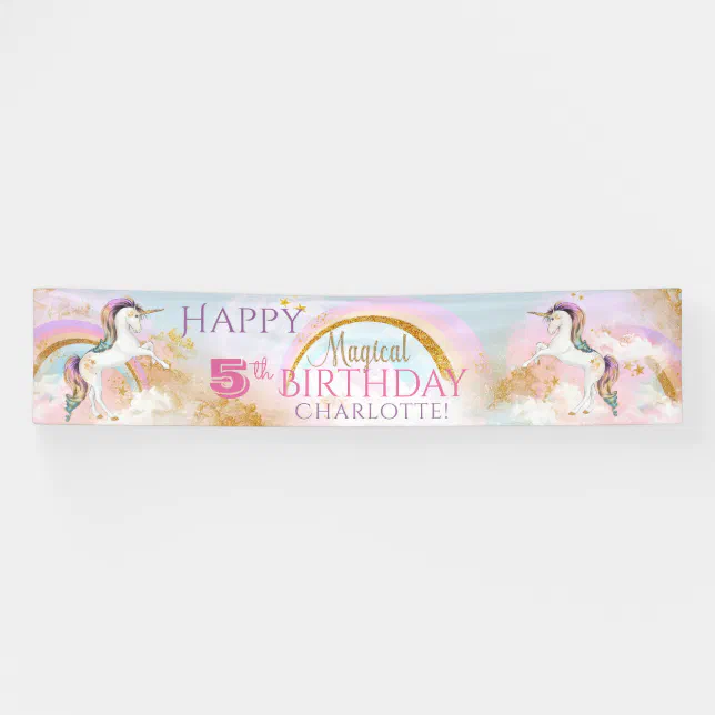 Unicorn Rainbow Birthday Party Banners | Zazzle