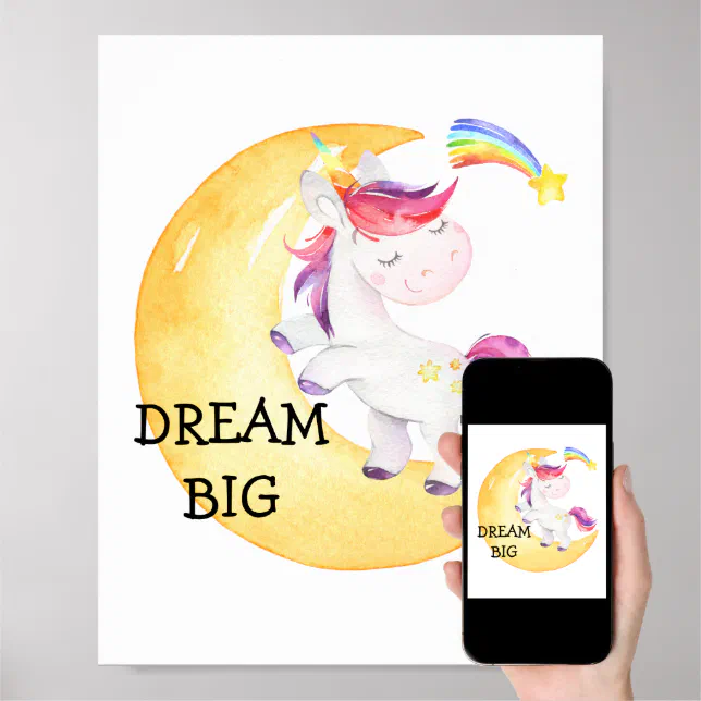Unicorn Rainbow Dream Big Nursery Baby Girl Cute Poster | Zazzle