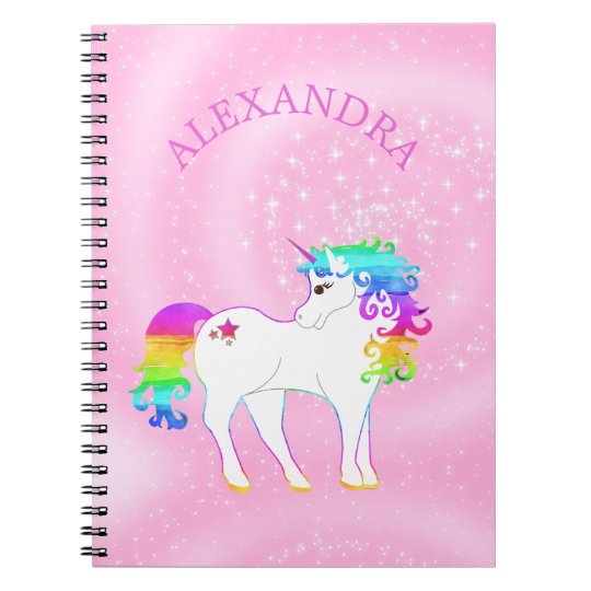 Unicorn Rainbow Pink Cute Customized Notebook | Zazzle.com