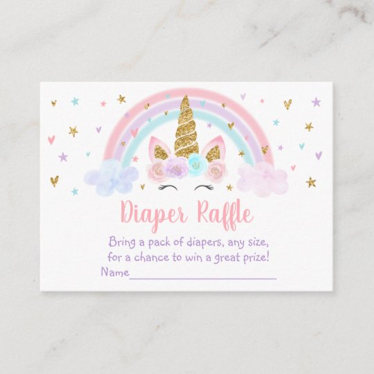 Unicorn Rainbow Pink Gold Baby Diaper Raffle Enclosure Card | Zazzle.com