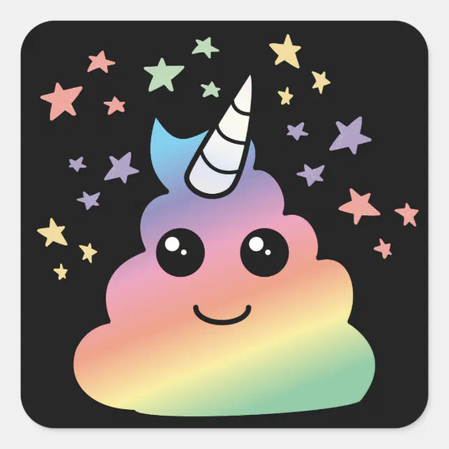 Unicorn Rainbow Poop Emoji Kawaii Square Sticker | Zazzle