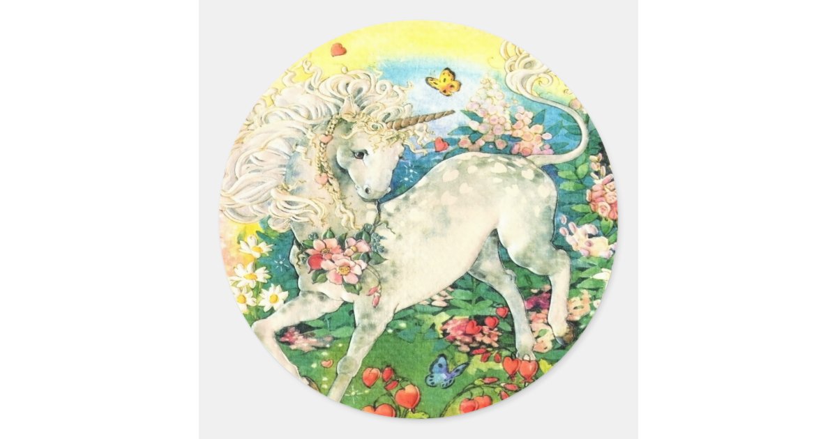 Unicorn Rainbow Round Circle Sticker | Zazzle