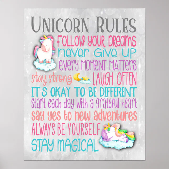 Unicorn Rules Motivational Quotes - 16x20 Poster | Zazzle