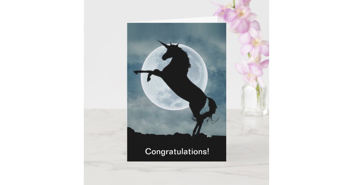 Unicorn Silhouette Full Moon Congratulations Card | Zazzle