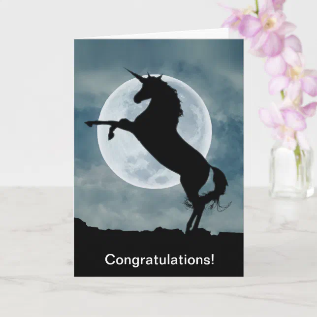 Unicorn Silhouette Full Moon Congratulations Card | Zazzle