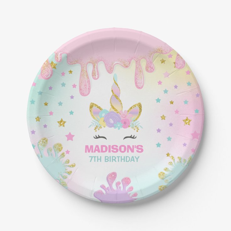 Unicorn Slime Birthday Paper Plate Slime Party | Zazzle
