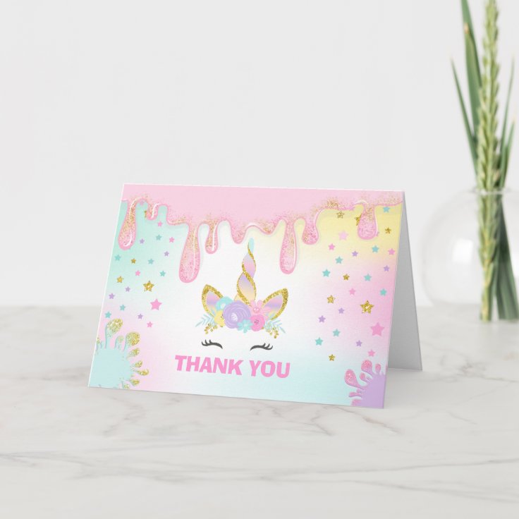 Unicorn Slime Thank You Card Unicorn Slime Party | Zazzle