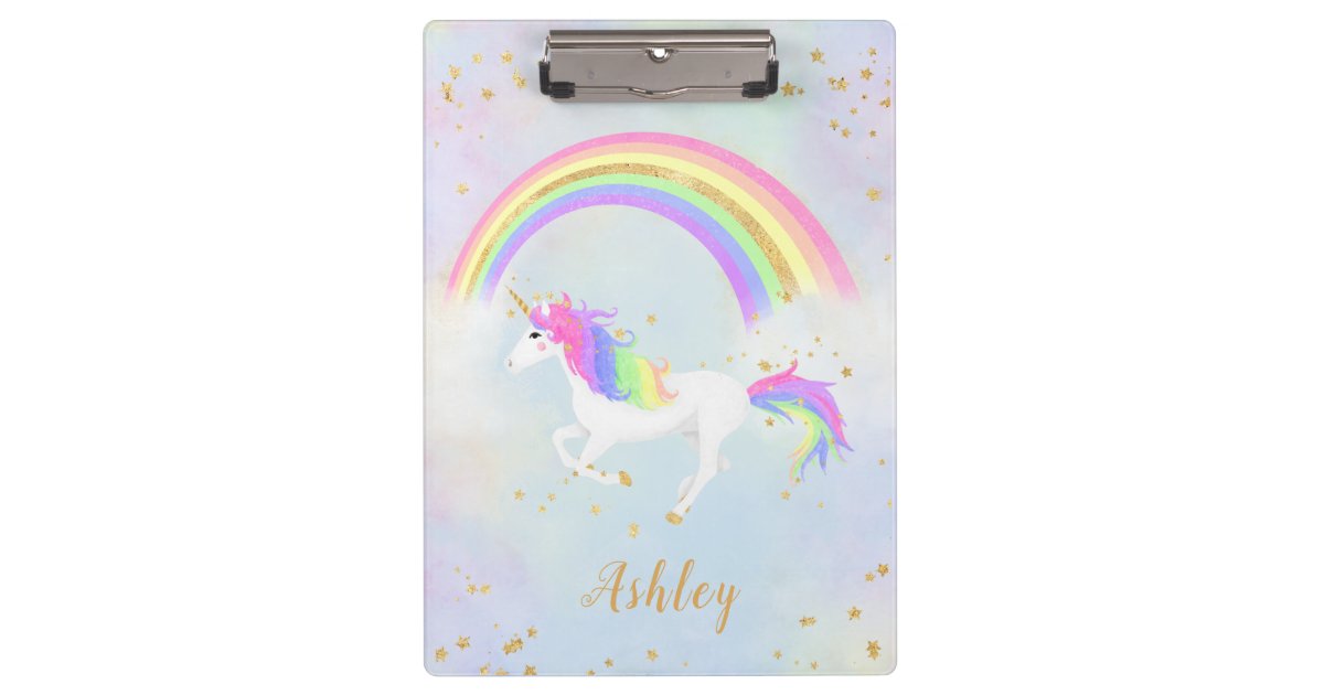 Unicorn theme clipboard | Magical Blue & Gold | Zazzle