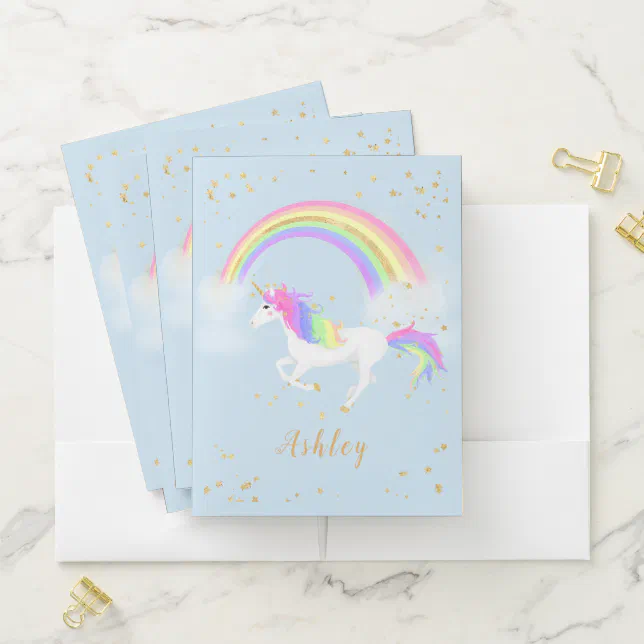 Unicorn theme folder | Magical Blue & Gold | Zazzle