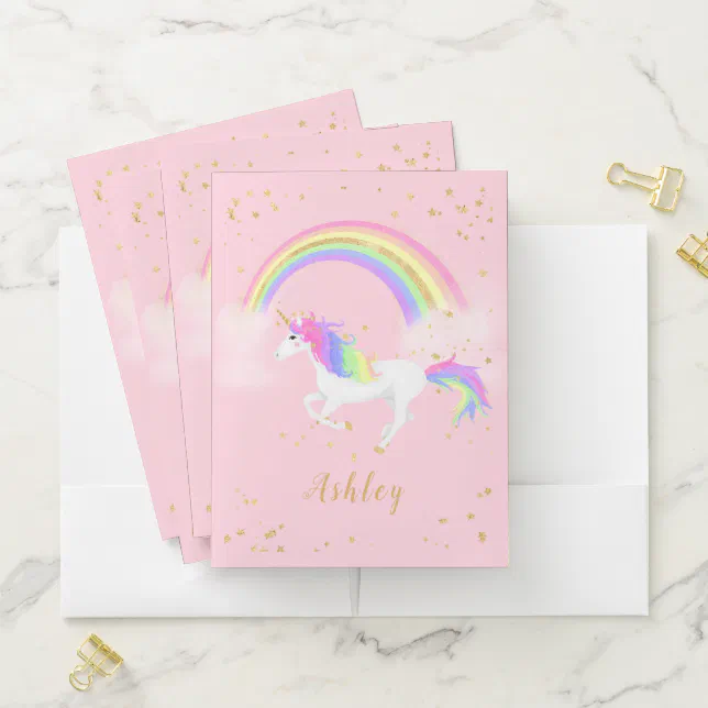 Unicorn theme folder | Magical Pink & Gold | Zazzle
