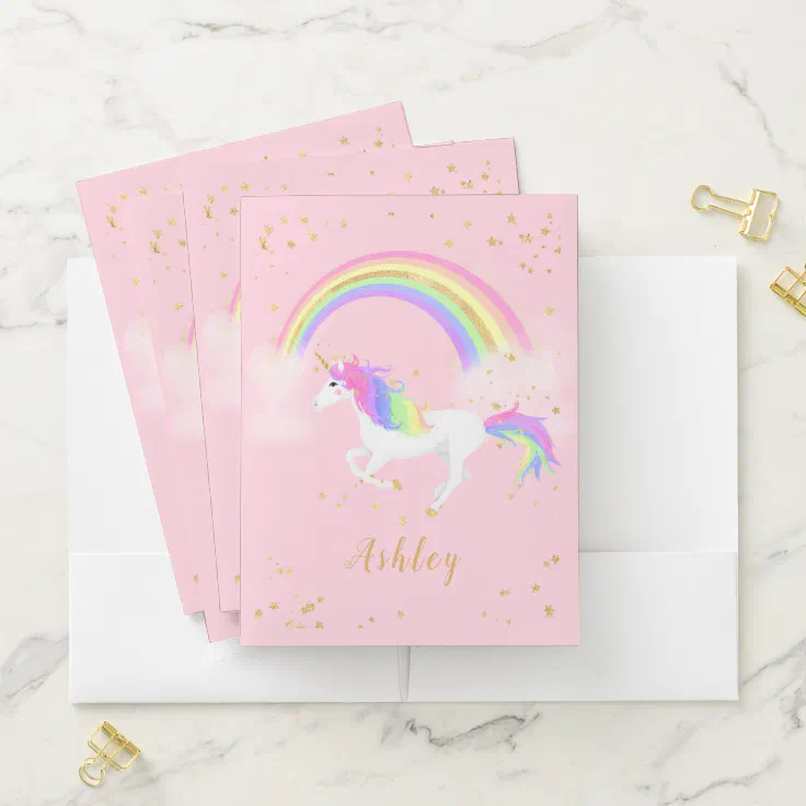 Unicorn theme folder | Magical Pink & Gold | Zazzle