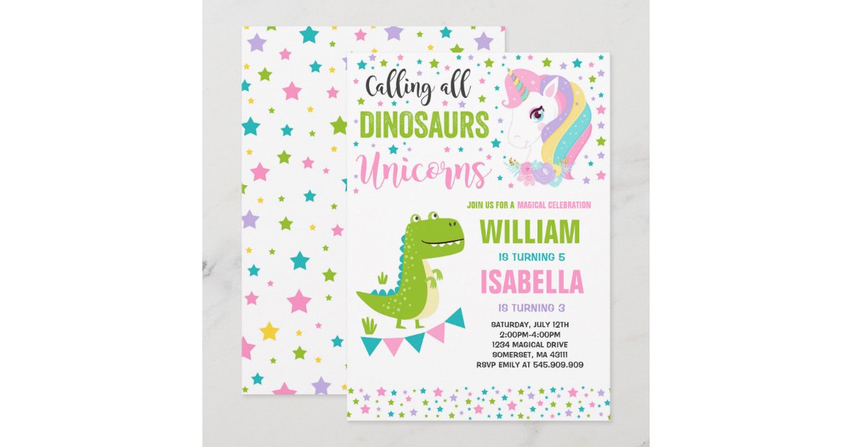Unicorns And Dinosaurs Birthday Invitation Magical | Zazzle