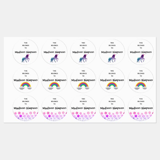 Unicorns, Rainbows, Flowers - Kid's Labels | Zazzle.com