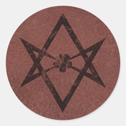 Unicursal Hexagram Thelemic Symbol on Red Leather Classic Round Sticker ...