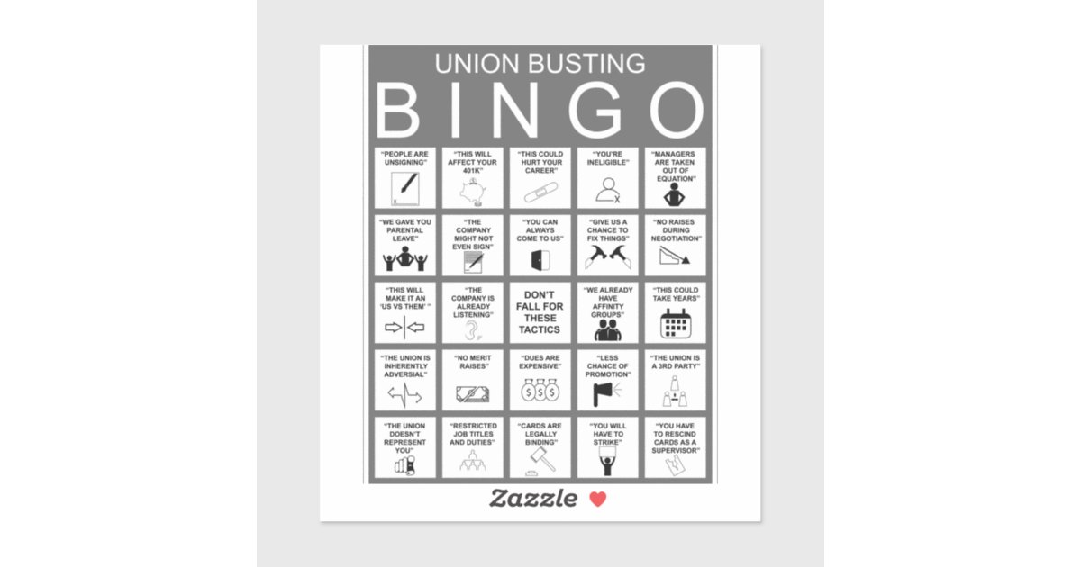 Union Busting Bingo Sticker | Zazzle