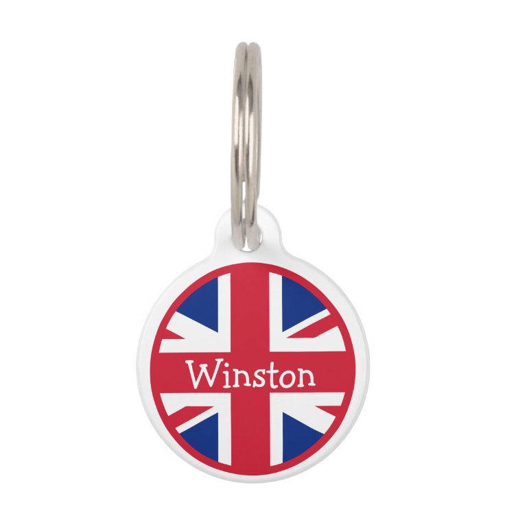 Union Jack British Flag UK ID Name Pet Tag | Zazzle