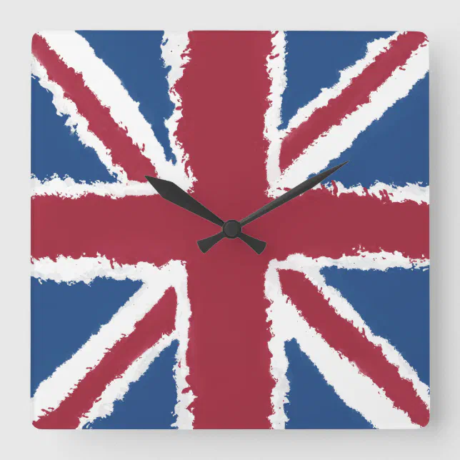 Union Jack Flag Art by Heva Weva Square Wall Clock | Zazzle