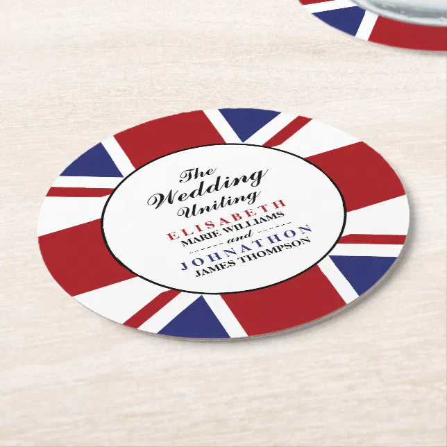Union Jack Flag British Wedding Round Paper Coaster | Zazzle