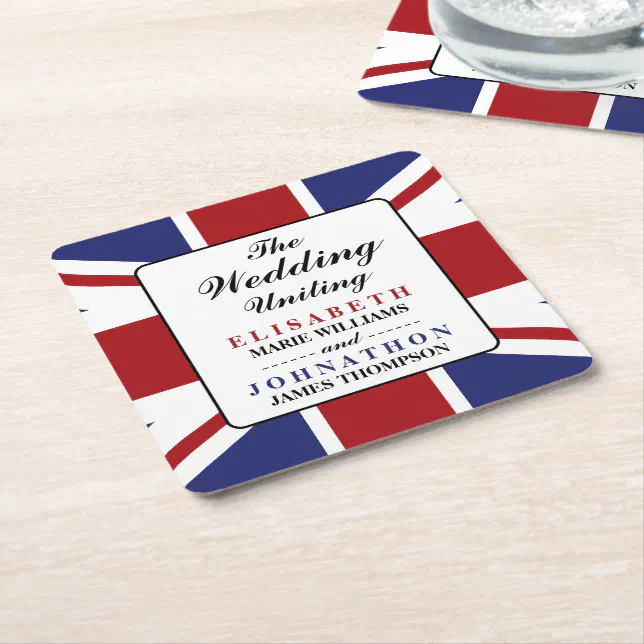 Union Jack Flag British Wedding Square Paper Coaster | Zazzle