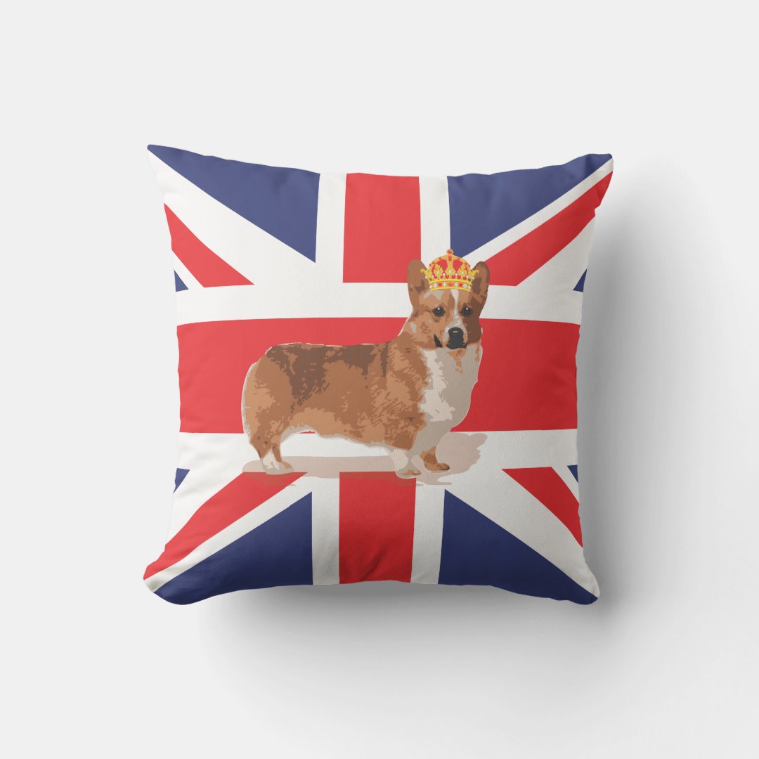 Union Jack Flag with Corgi and Crown Pillow | Zazzle