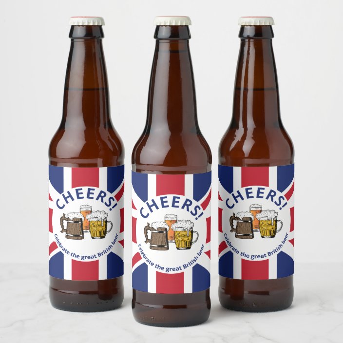 Union Jack Great Britain Cartoon Beers Cheers Beer Bottle Label ...