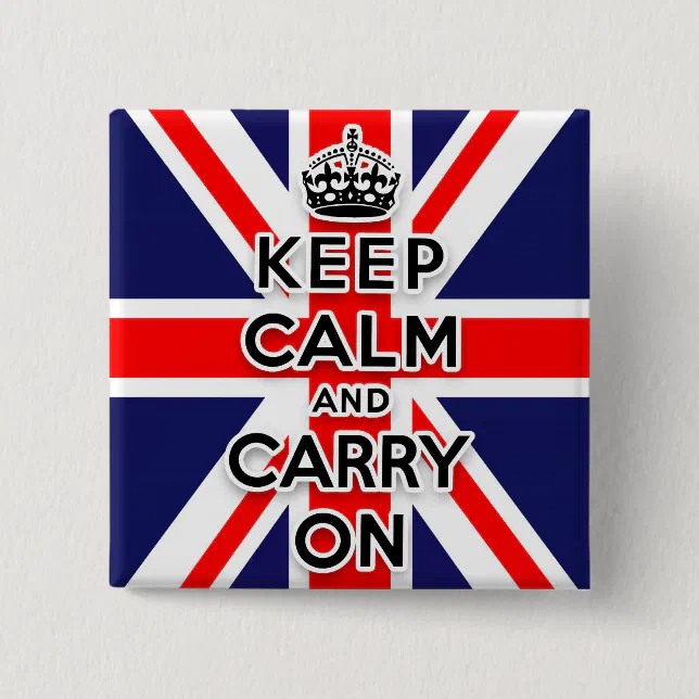 Union Jack keep calm and carry on Pinback Button | Zazzle